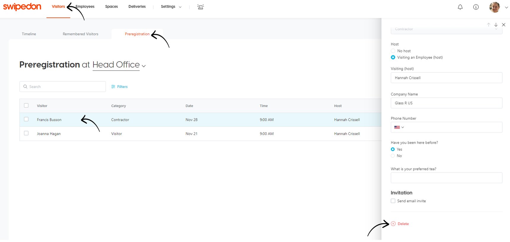Visitor preregistration